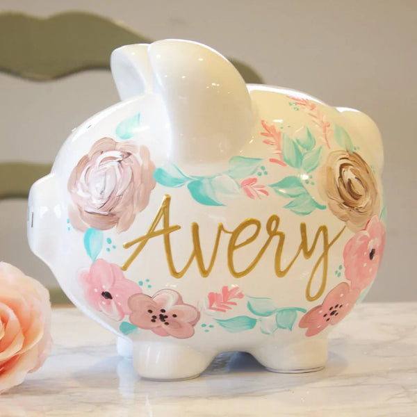 Home / Products / Floral Piggy Bank for Girls - Custom Coin Bank ...